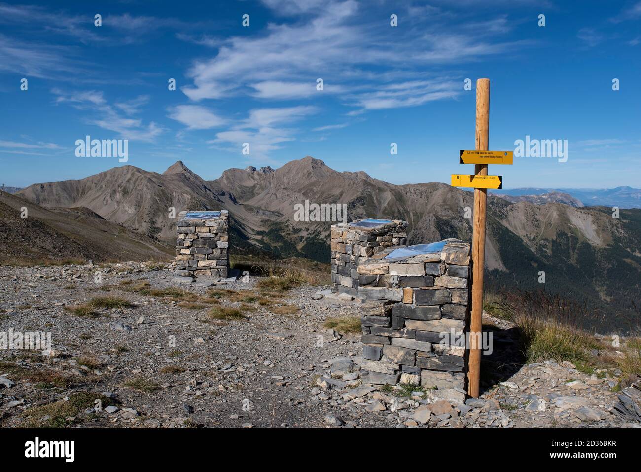 Direction sign at the top of a mountain Stock Photo - Alamy
