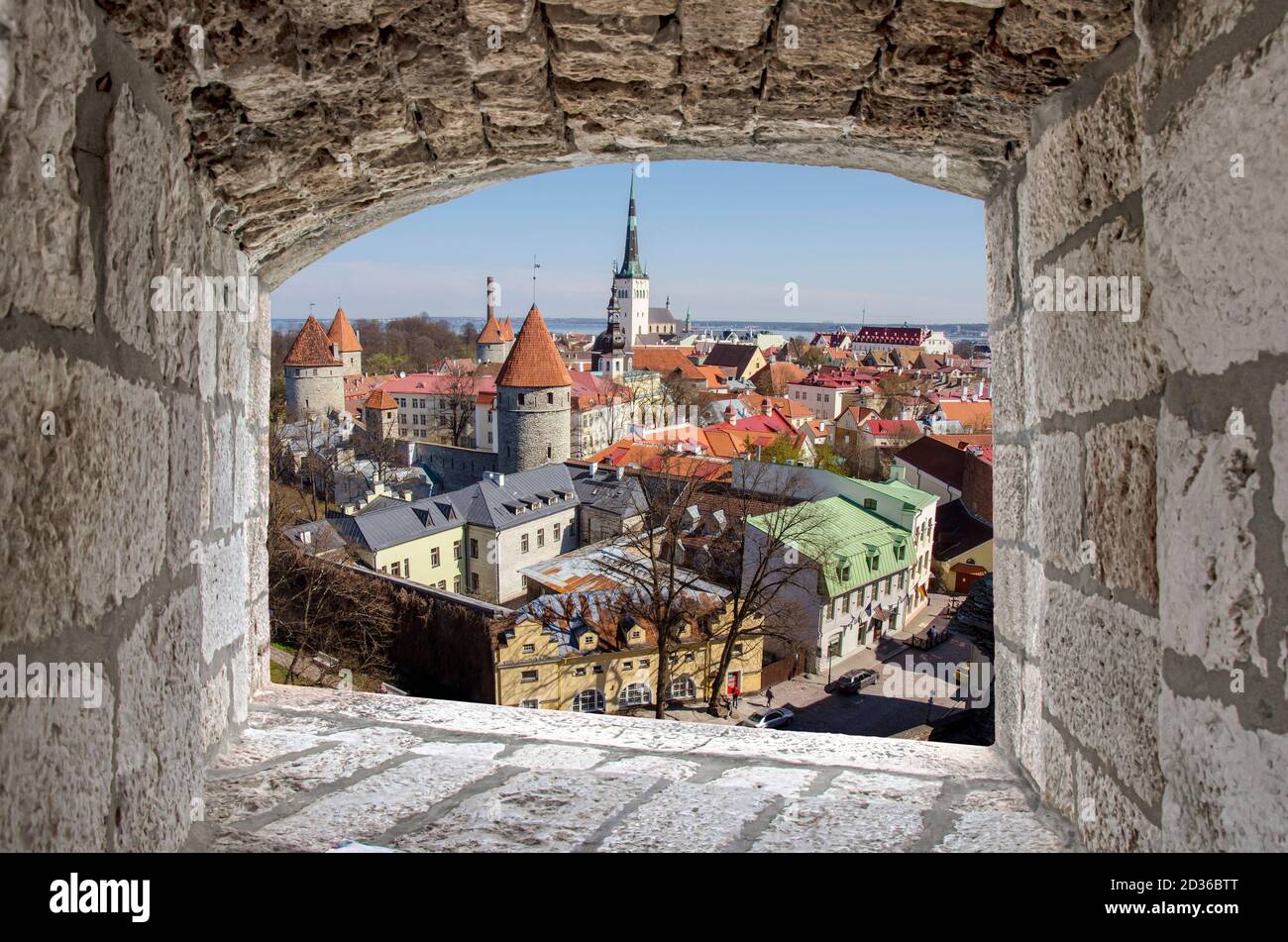 View from above from stone window of Tallinn Old Town in Estonia Stock ...