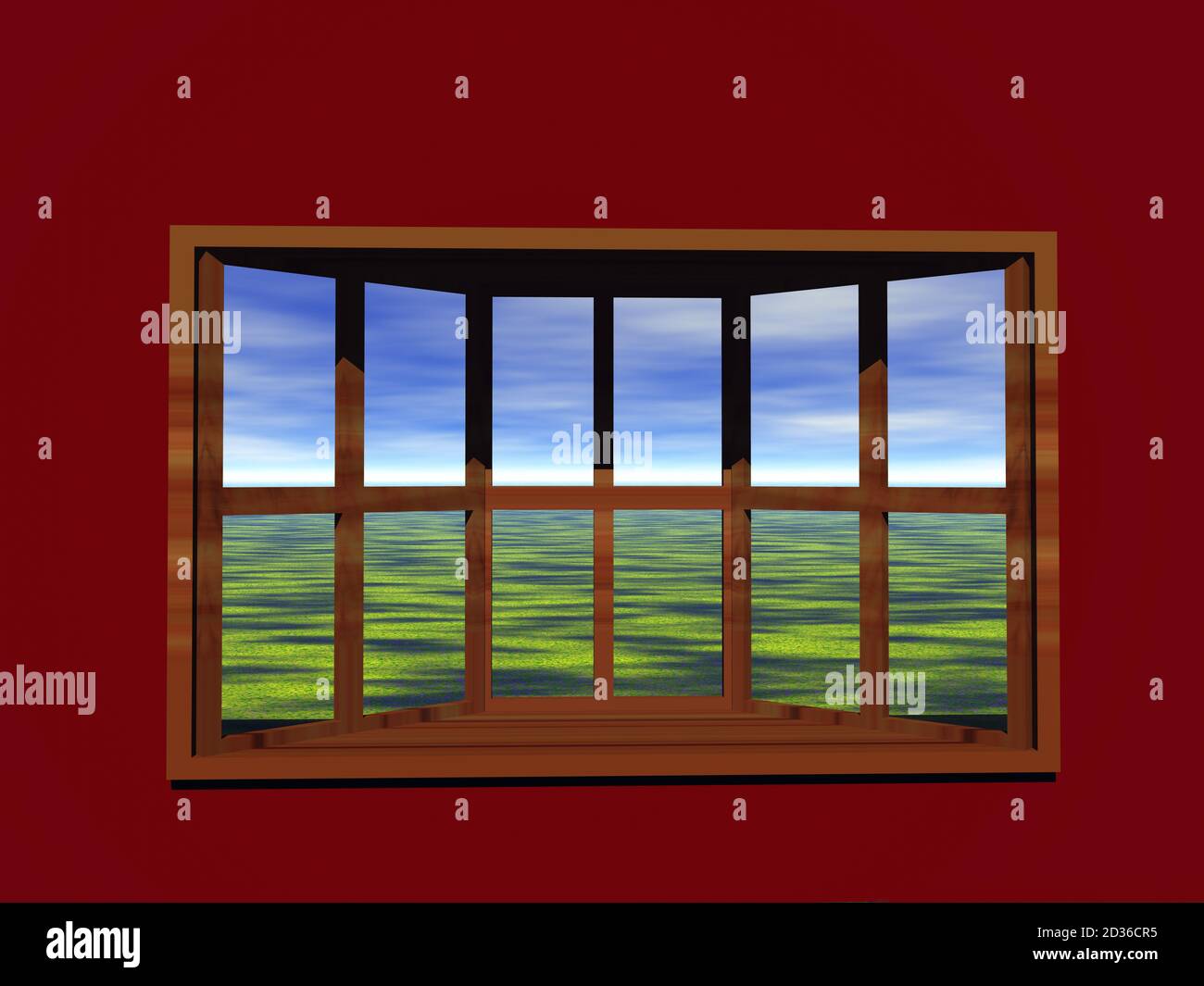 barred window with a view of a green summer meadow Stock Photo - Alamy