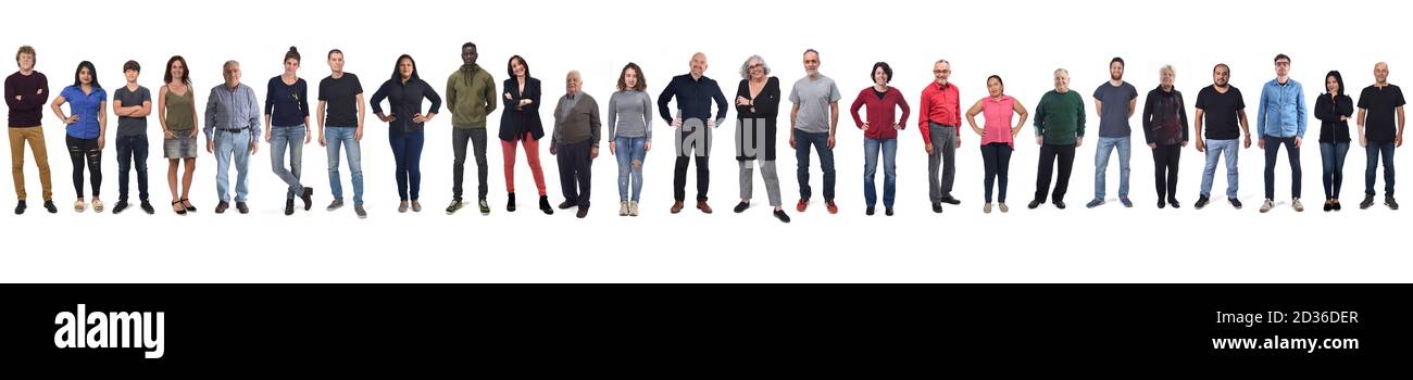large group of mixed people on white background Stock Photo - Alamy
