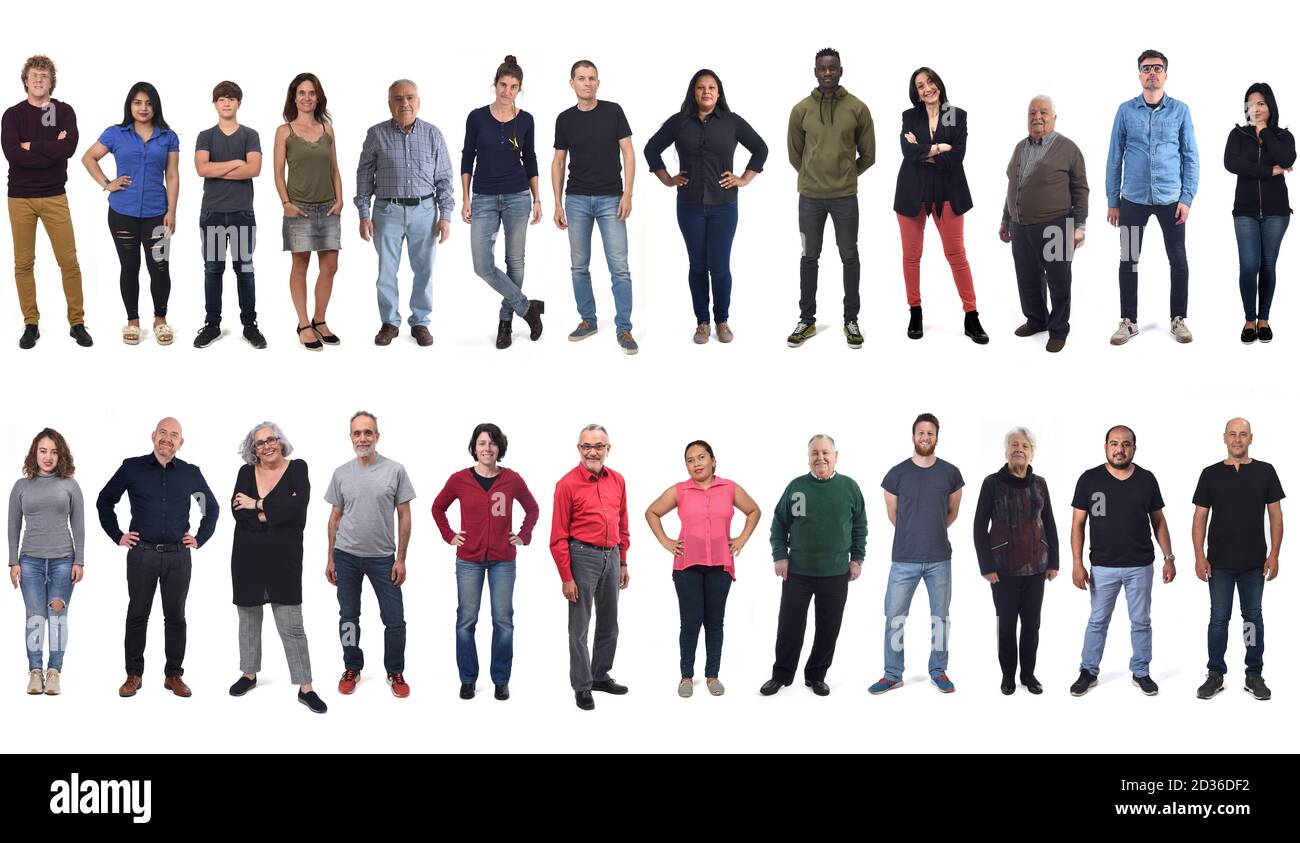 large group of mixed people on white background Stock Photo - Alamy