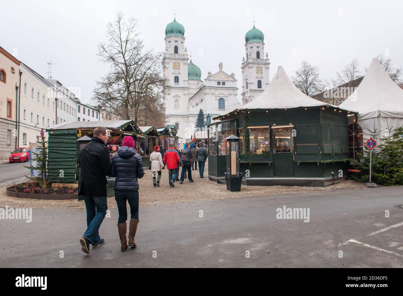 PASSAU, GERMANY Tourists people walking through the narrow streets at ...