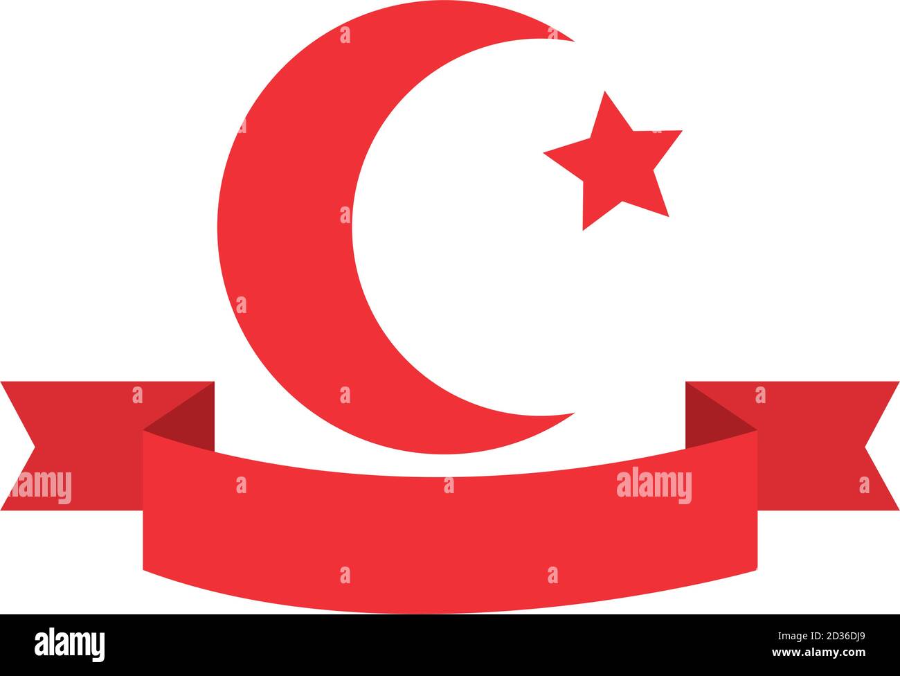 turkey crescent moon and decorative ribbon over white background, flat ...