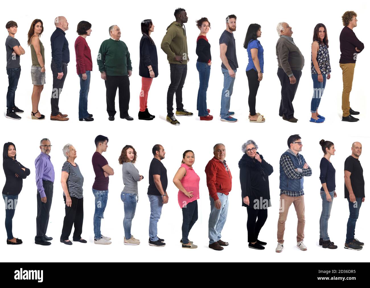 large group of mixed people on white background Stock Photo - Alamy