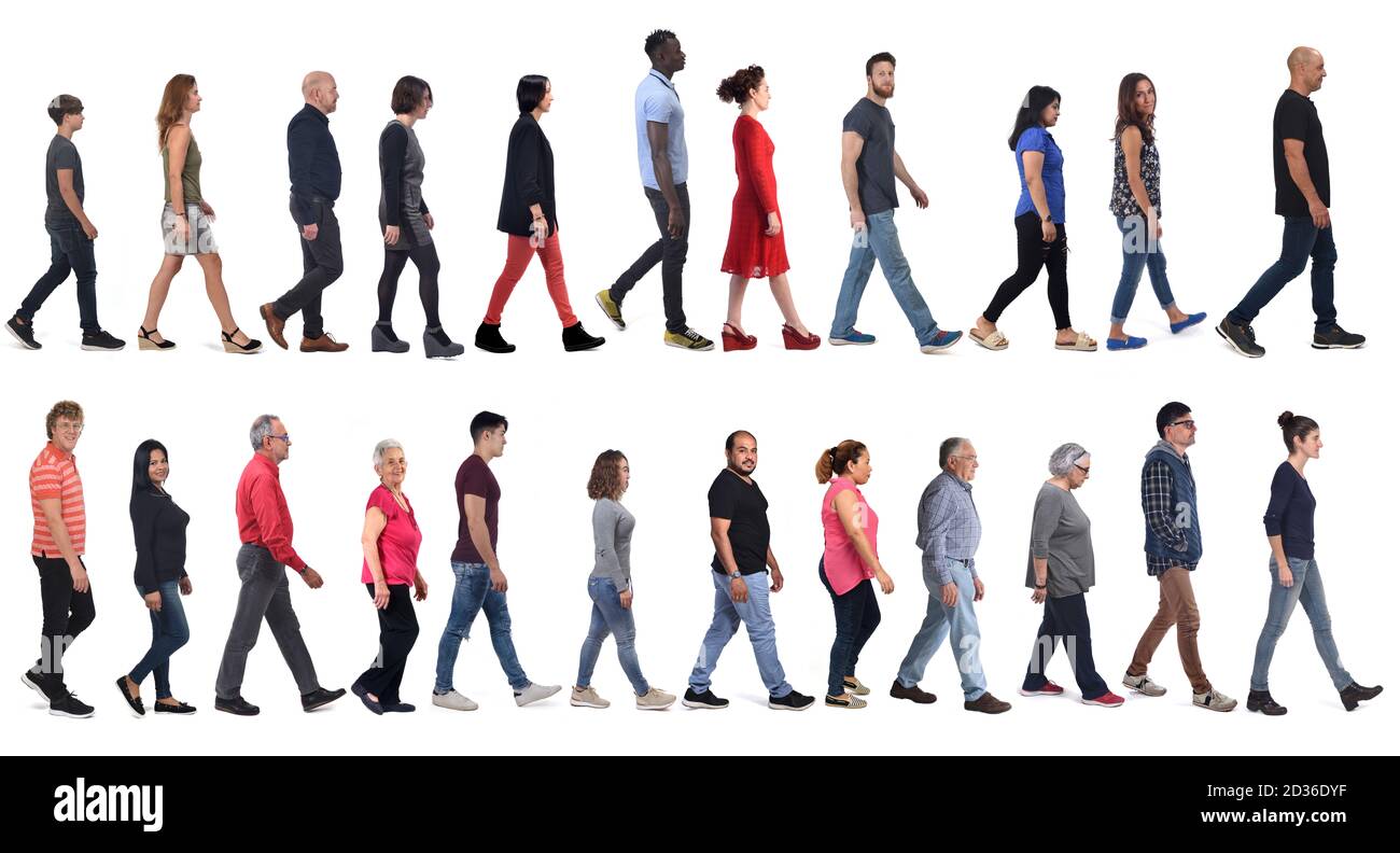 Casual People Walking White Background