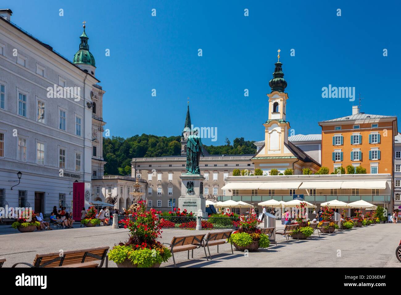 Mozartplatz, a historic landmark in central Salzburg. It is a square ...