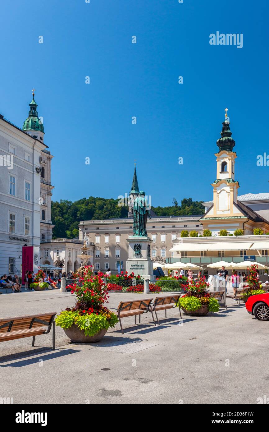 Mozartplatz, a historic landmark in central Salzburg. It is a square ...