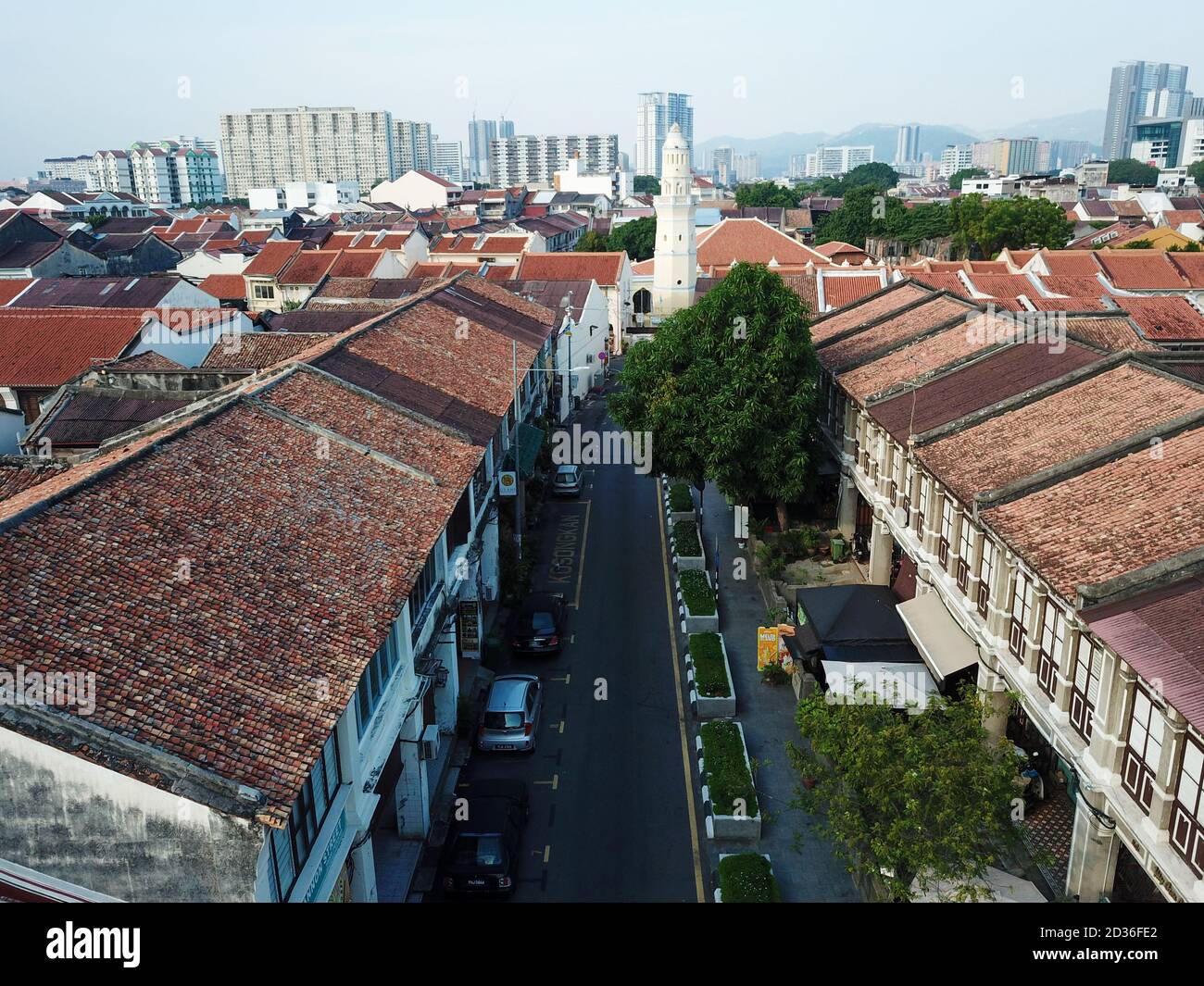 Georgetown, Penang/Malaysia - Mar 21 2020: Aerial view old heritage ...