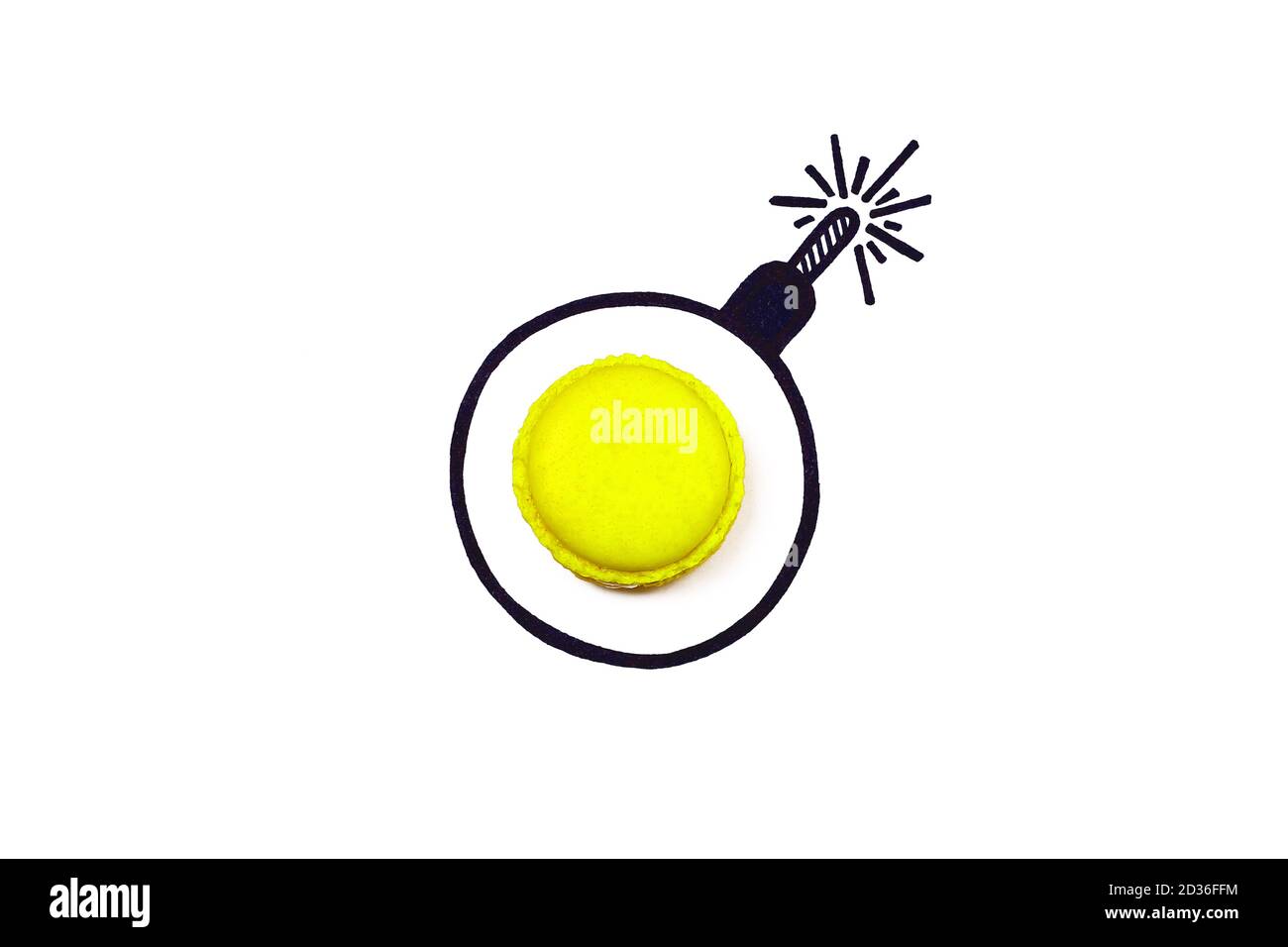 Sweet bomb. Different color macaroons and hand drawn bomb on white ...