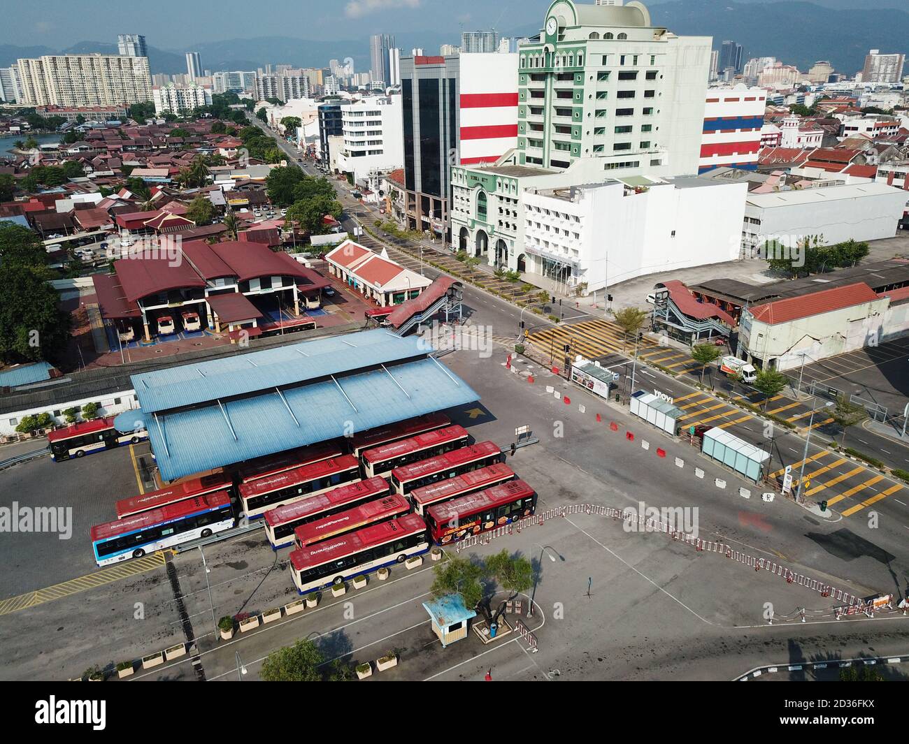 Georgetown, Penang/Malaysia - Mar 21 2020: Aerial view bus station ...