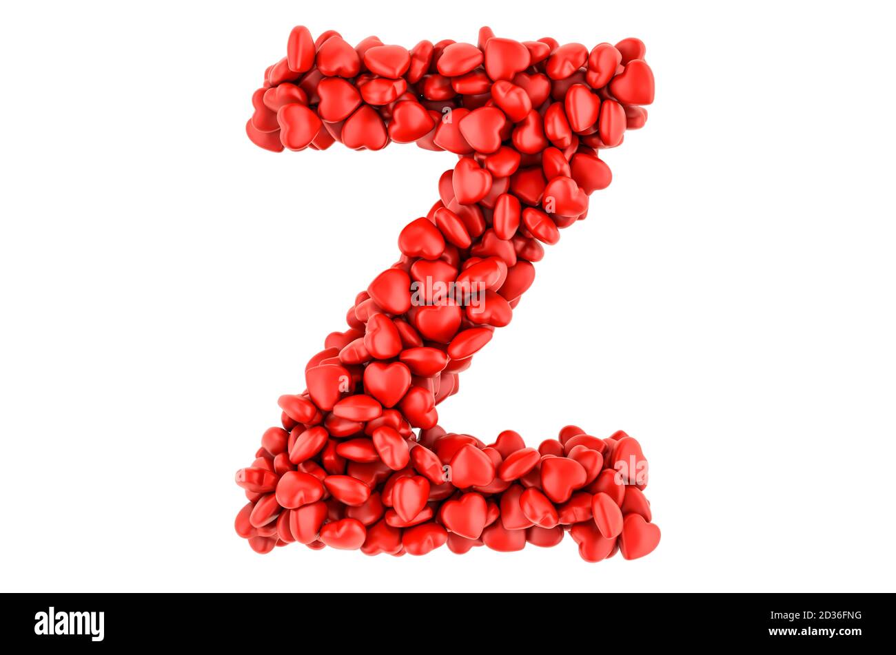 Letter Z from red hearts, 3D rendering isolated on white background ...