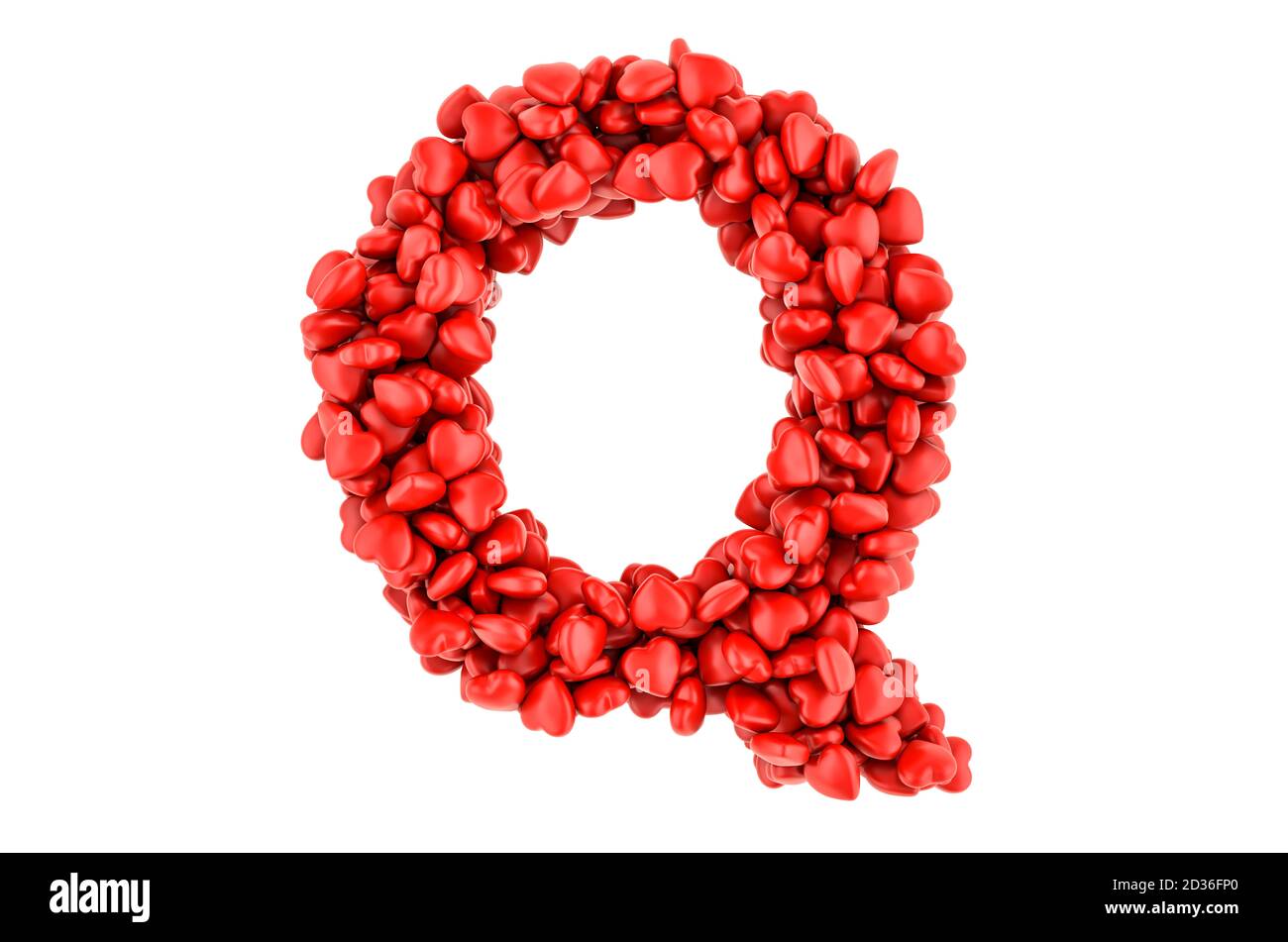 Letter Q from red hearts, 3D rendering isolated on white background ...