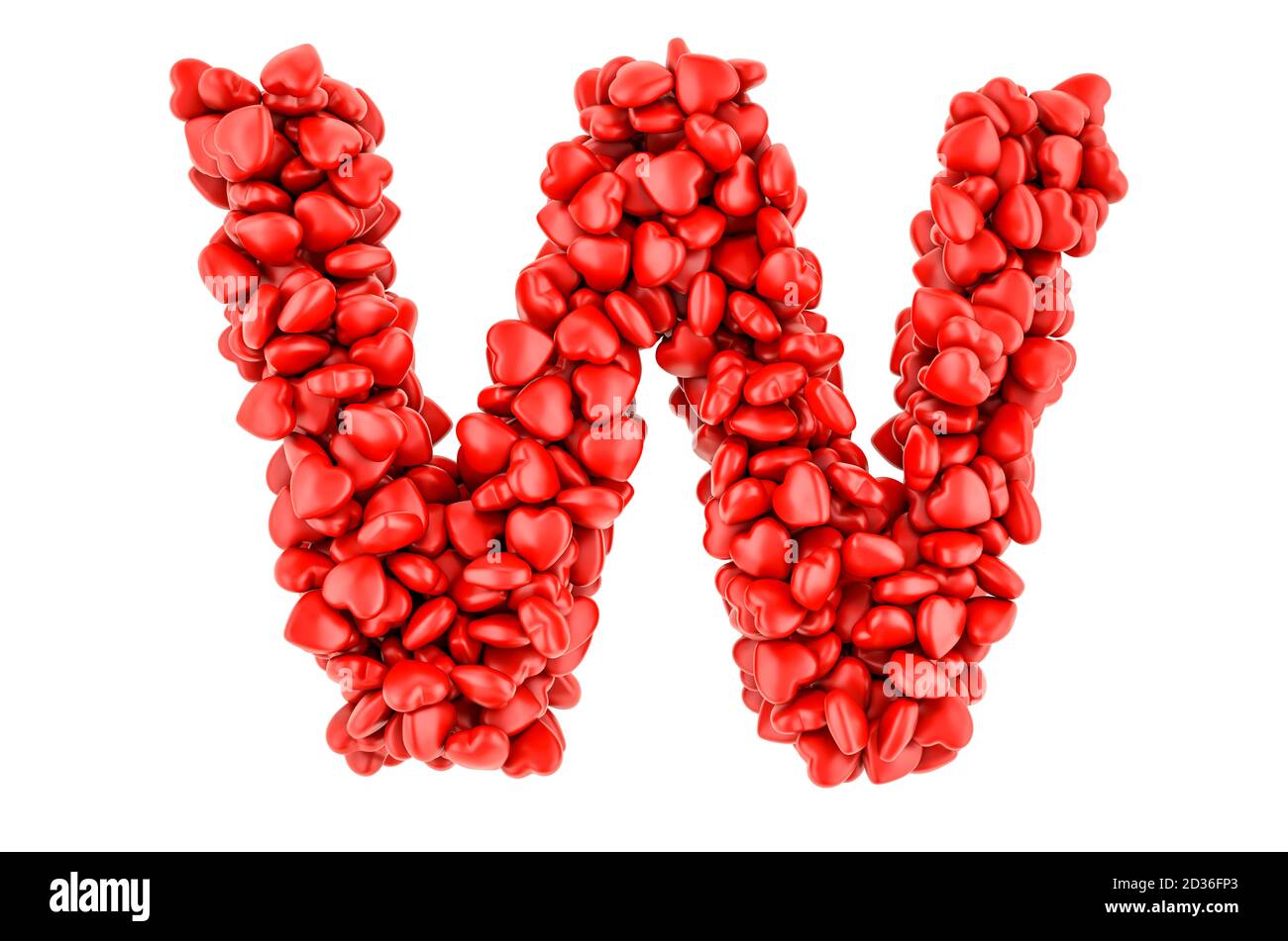 Letter W from red hearts, 3D rendering isolated on white background ...