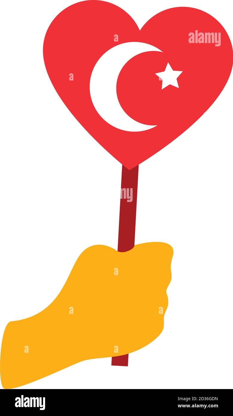 hand holding a heart with turkey flag over white background, flat style ...