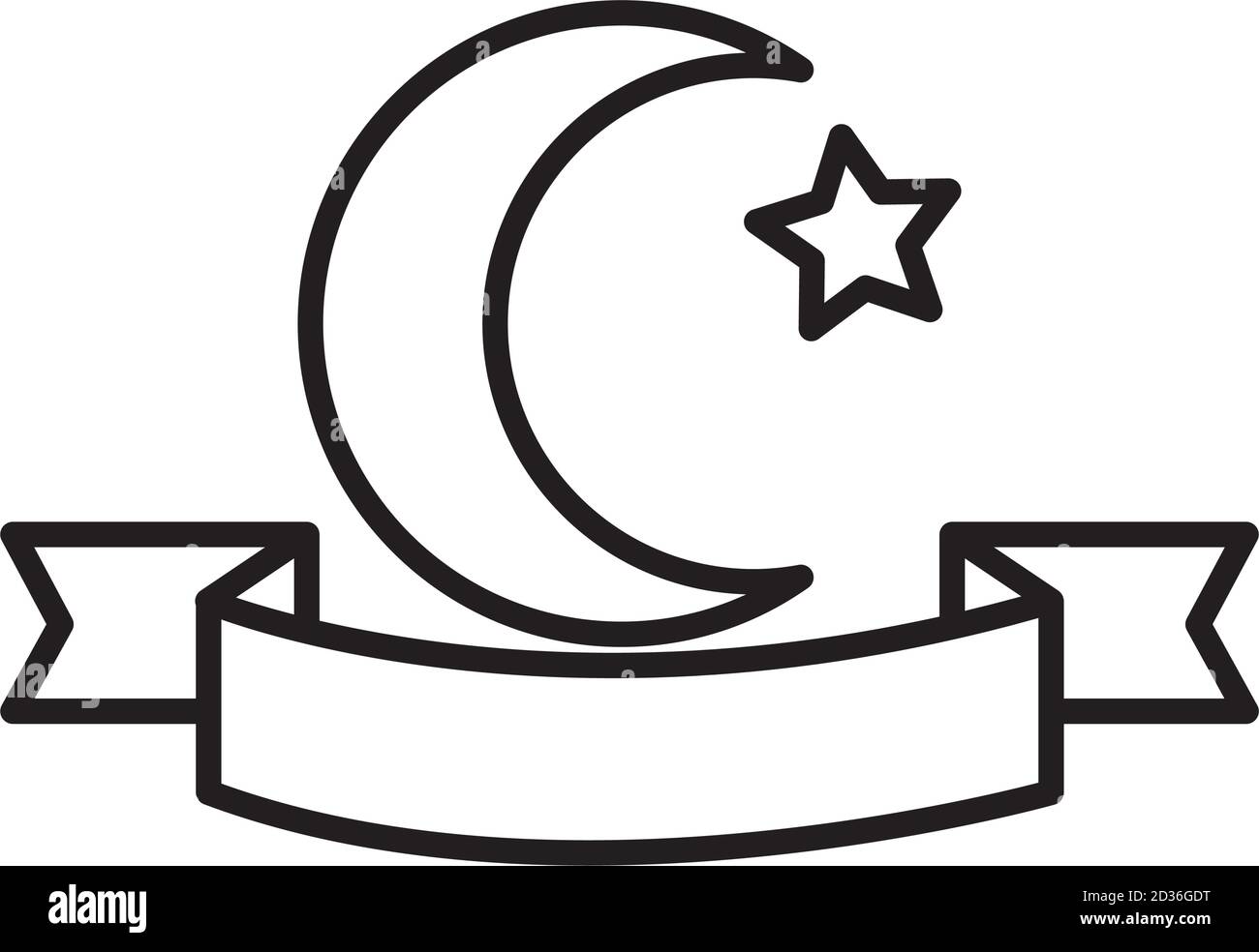 turkey crescent moon and decorative ribbon over white background, line ...