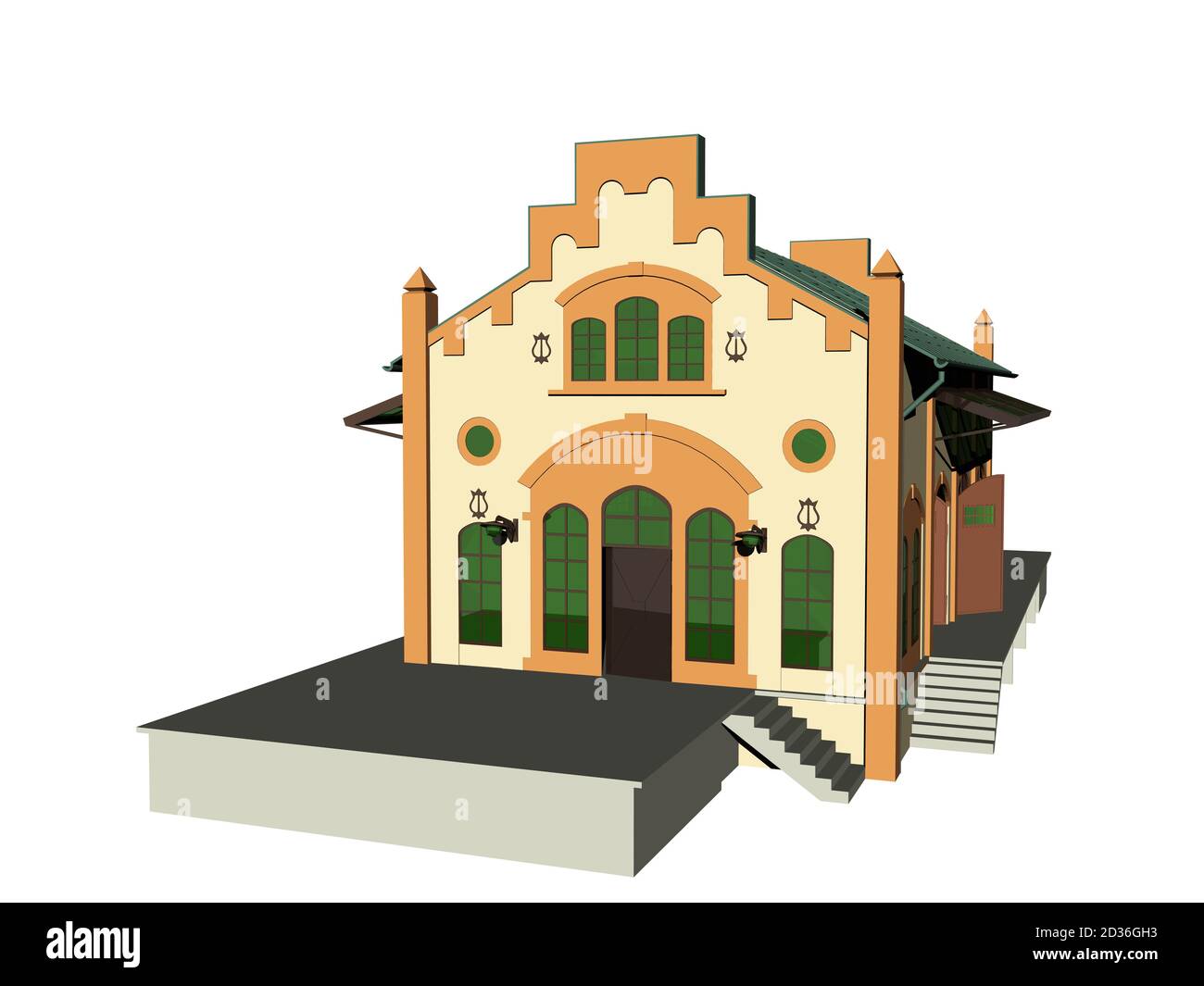 large town hall with green roof Stock Photo - Alamy