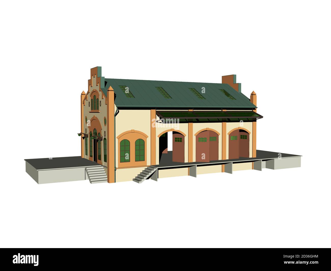 large town hall with green roof Stock Photo - Alamy