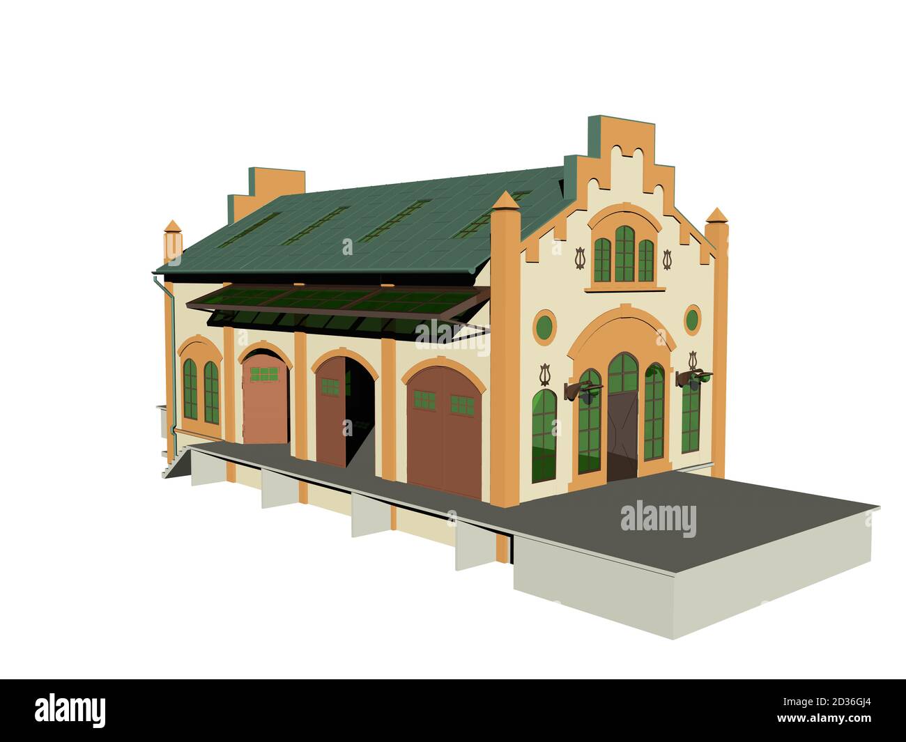 large town hall with green roof Stock Photo - Alamy
