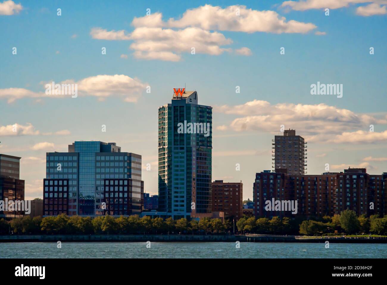The W Hotel in Hoboken, New Jersey seen across the Hudson River from ...