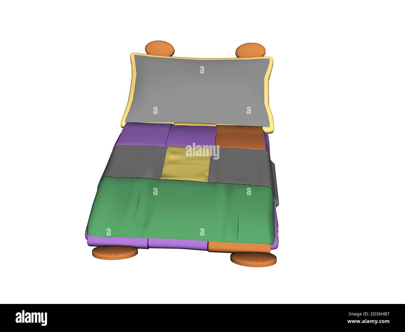 wooden double bed with colorful bedding Stock Photo - Alamy