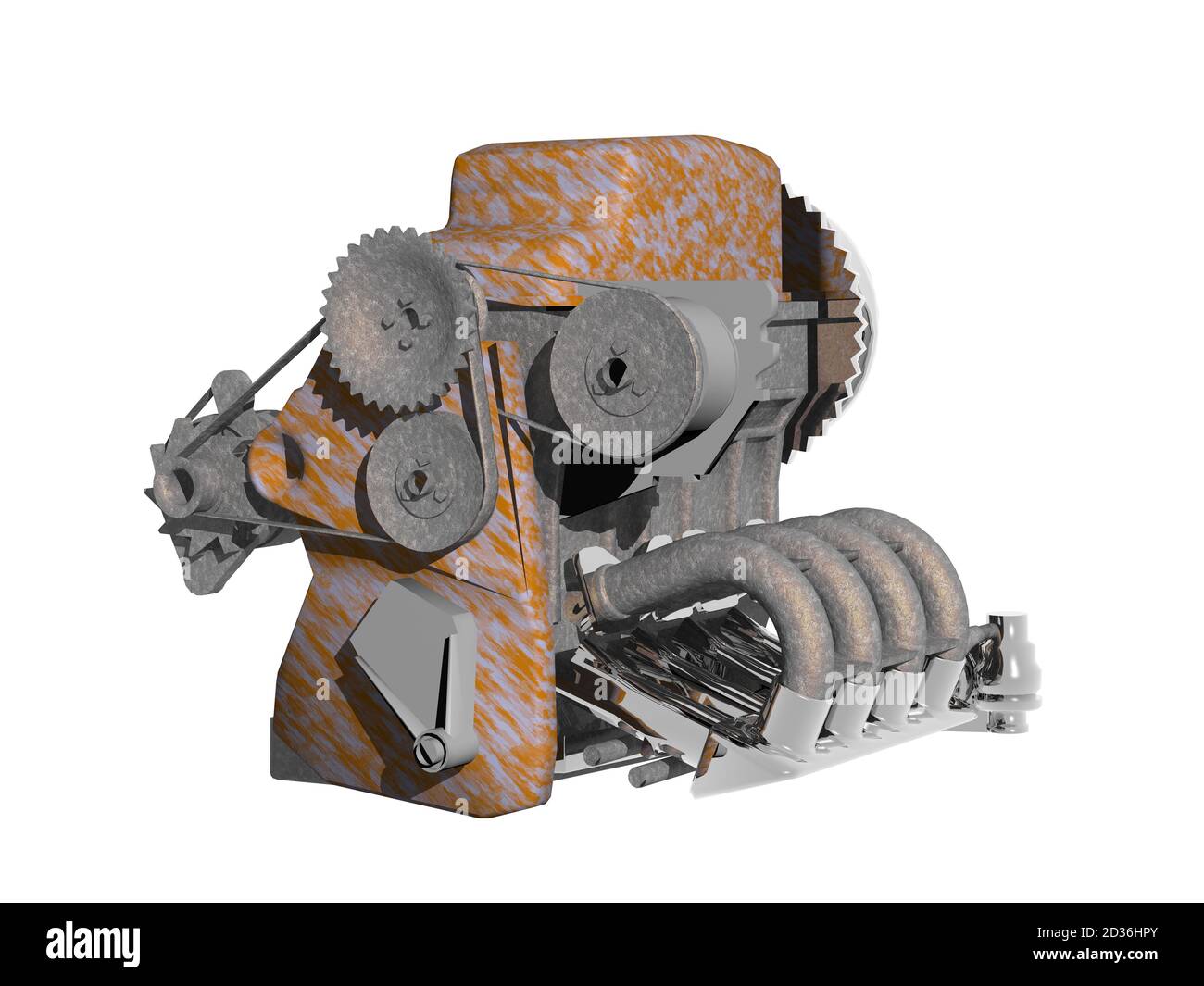 Heavy engine with gears and V-belts Stock Photo - Alamy