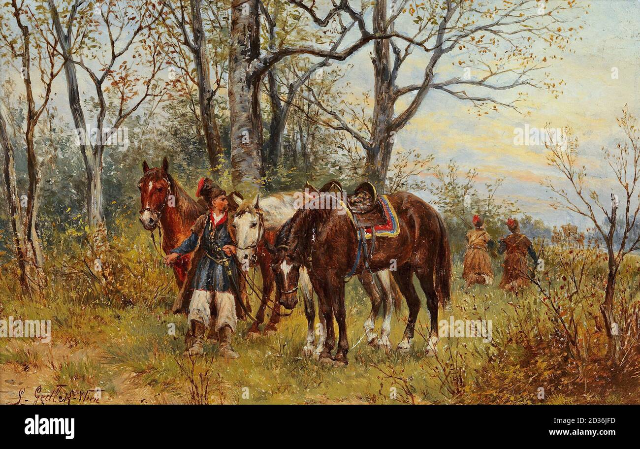 Gedlek Ludwig - Patrol of Cossacks - Polish School Stock Photo - Alamy