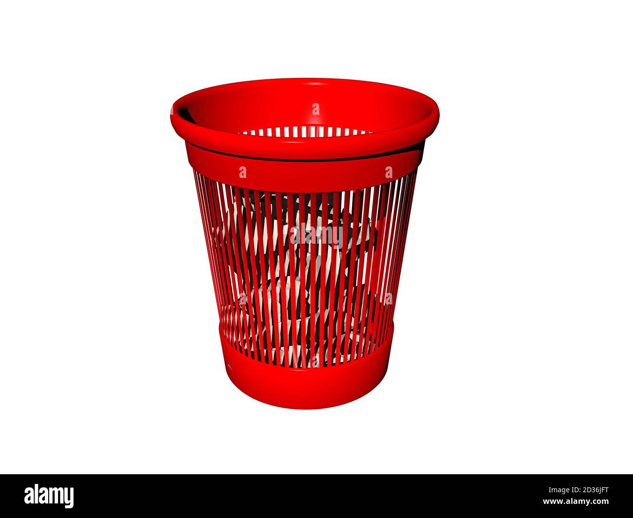 red cylindrical plastic trash can Stock Photo - Alamy