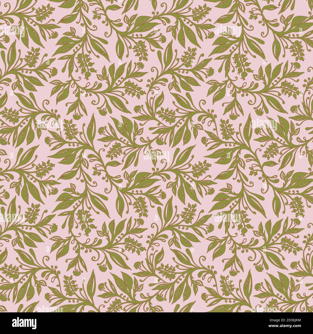 Floral seamless pattern with leaves and berries in chartreuse green ...