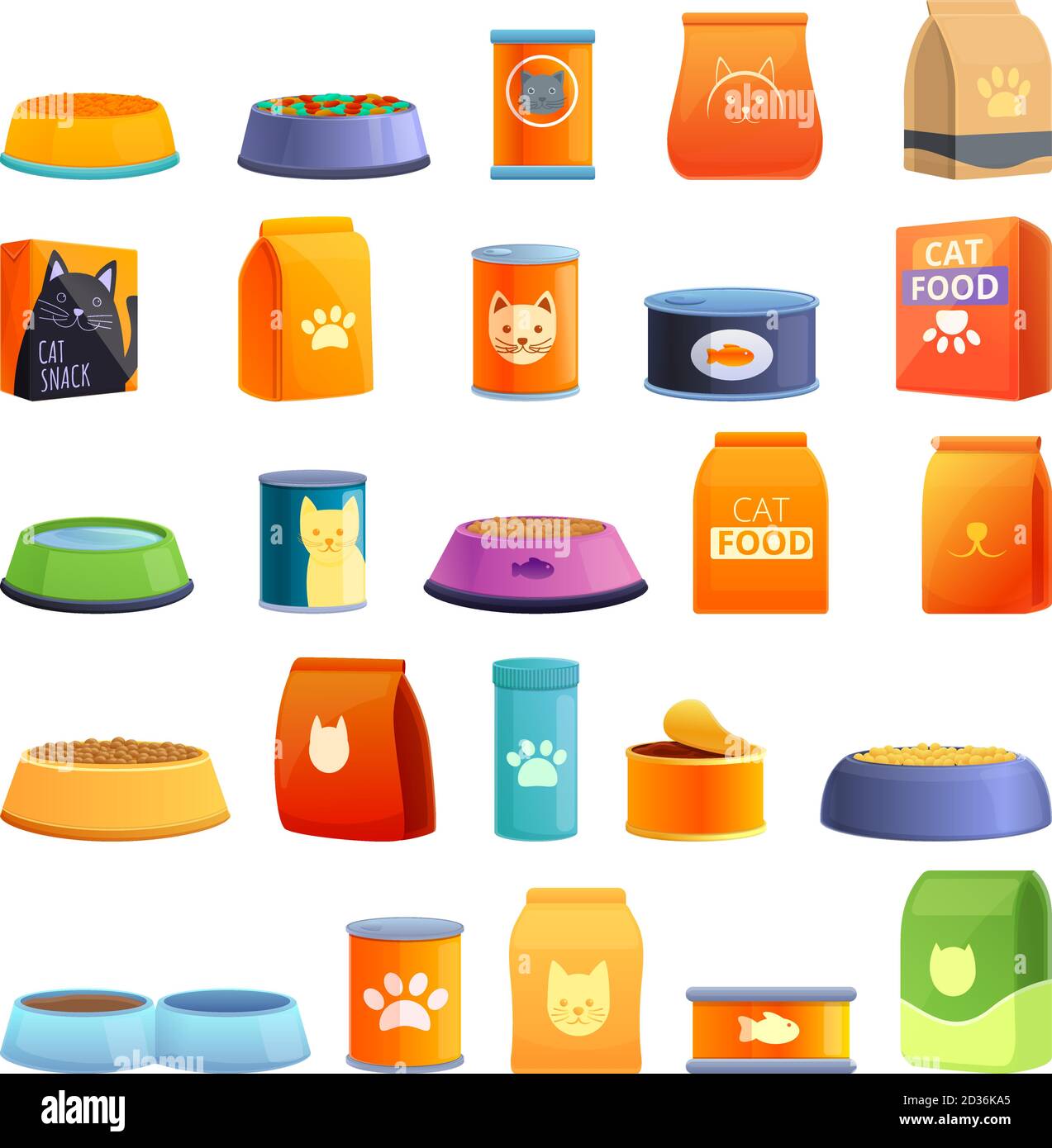 Cat food icons set. Cartoon set of cat food vector icons for web design ...