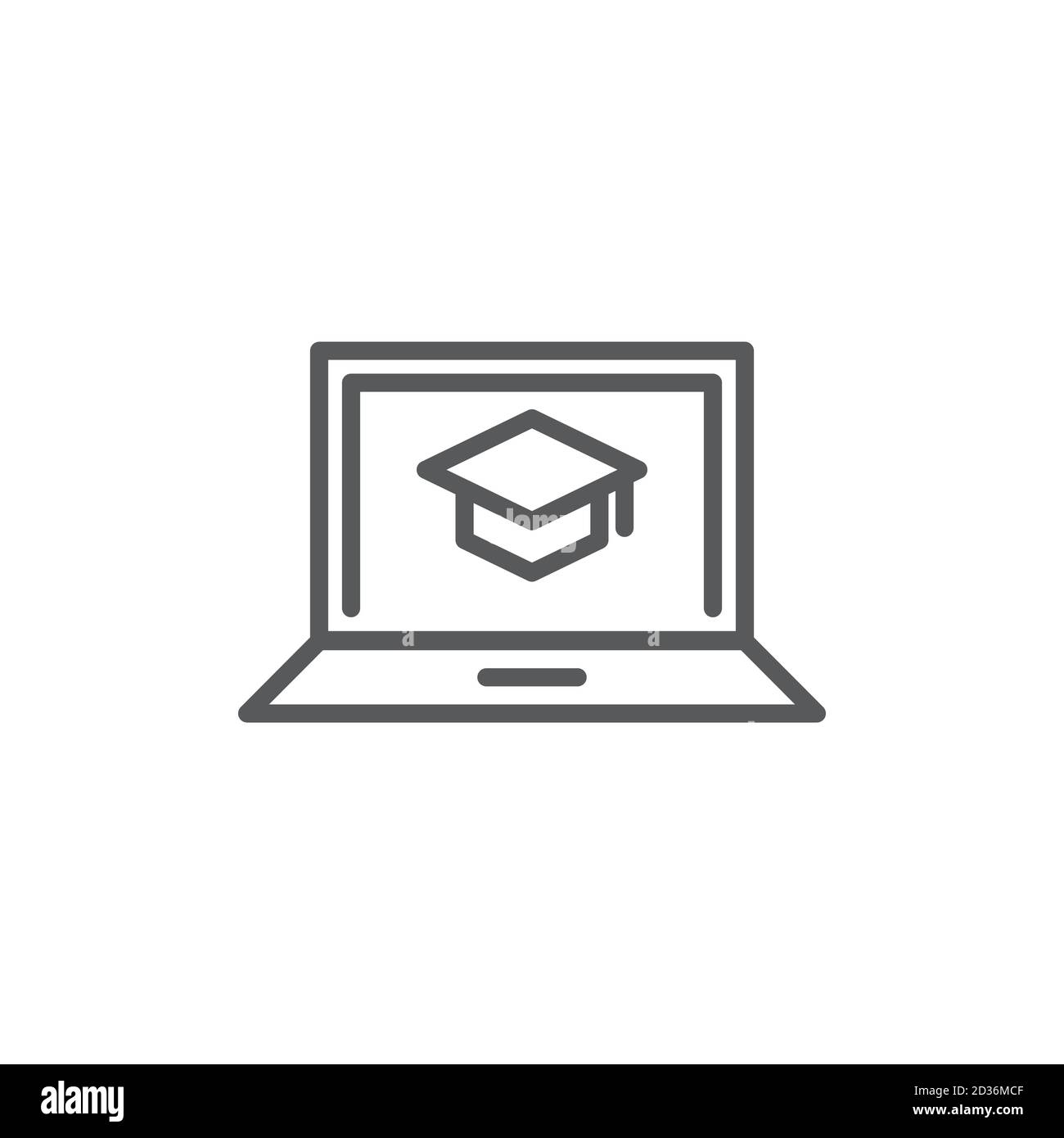 Laptop with academic cap vector icon symbol isolated on white ...