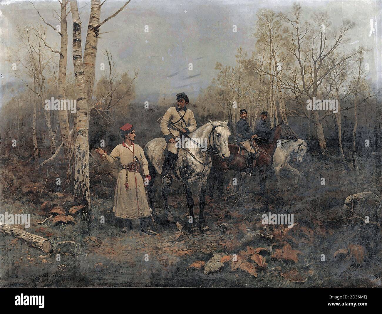 Piotrowski Antoni - Hunters in the Woods - Polish School Stock Photo ...
