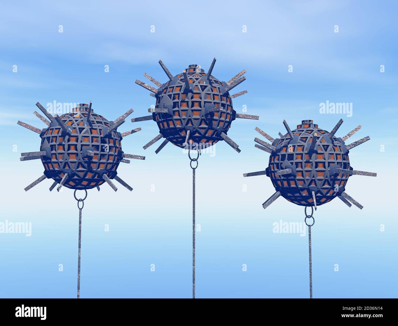 Sea mines on anchor chain under water Stock Photo - Alamy