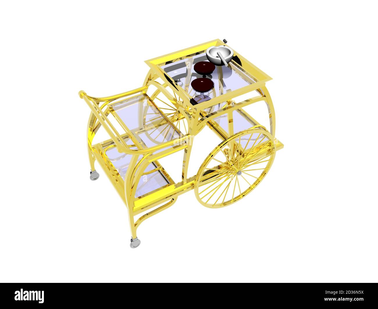 golden serving trolley with glass plates Stock Photo - Alamy