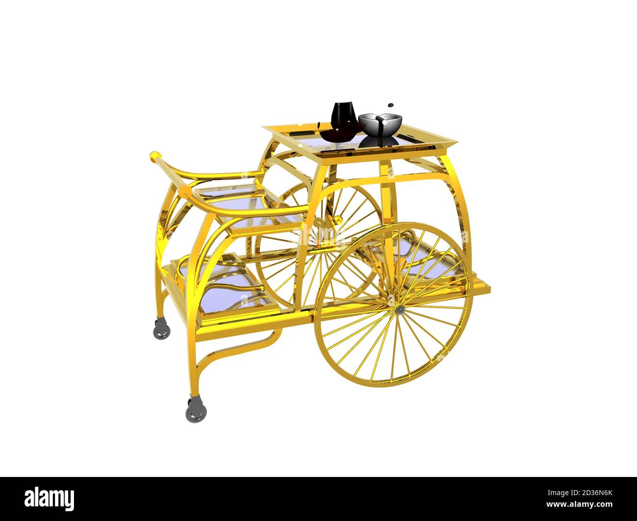 golden serving trolley with glass plates Stock Photo - Alamy