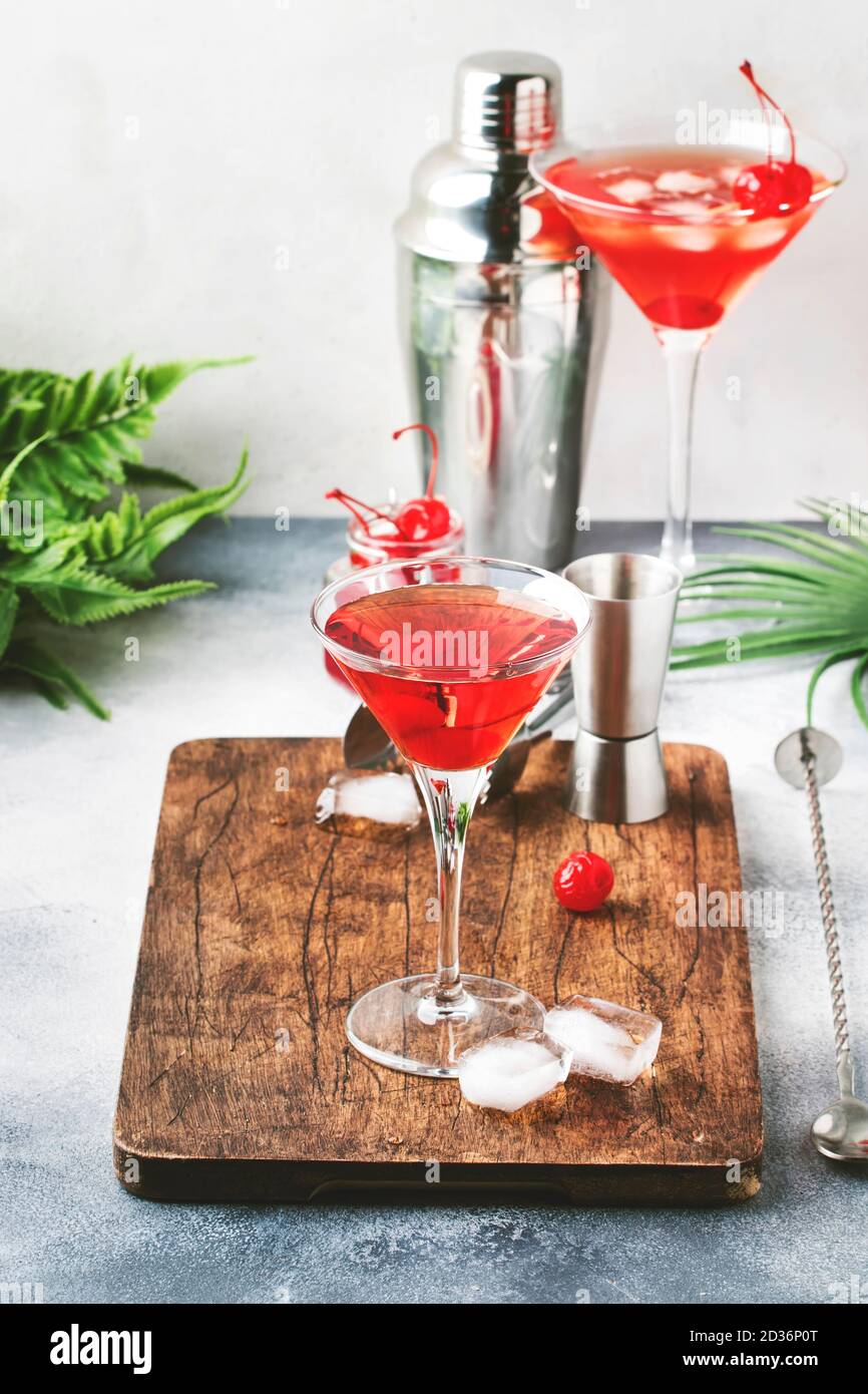 Classic alcoholic cocktail Manhattan with bourbon, red vemuth, bitter ...