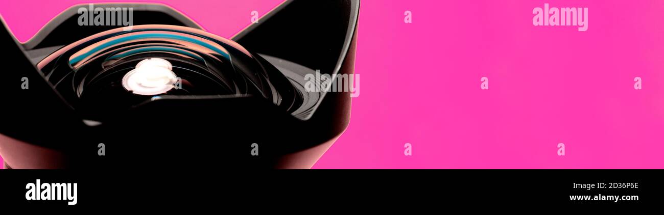 Optical partial sight. Reflection in the photo, camera on black ...