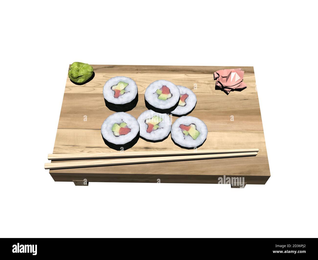 flat wooden table with sushi rolls Stock Photo - Alamy