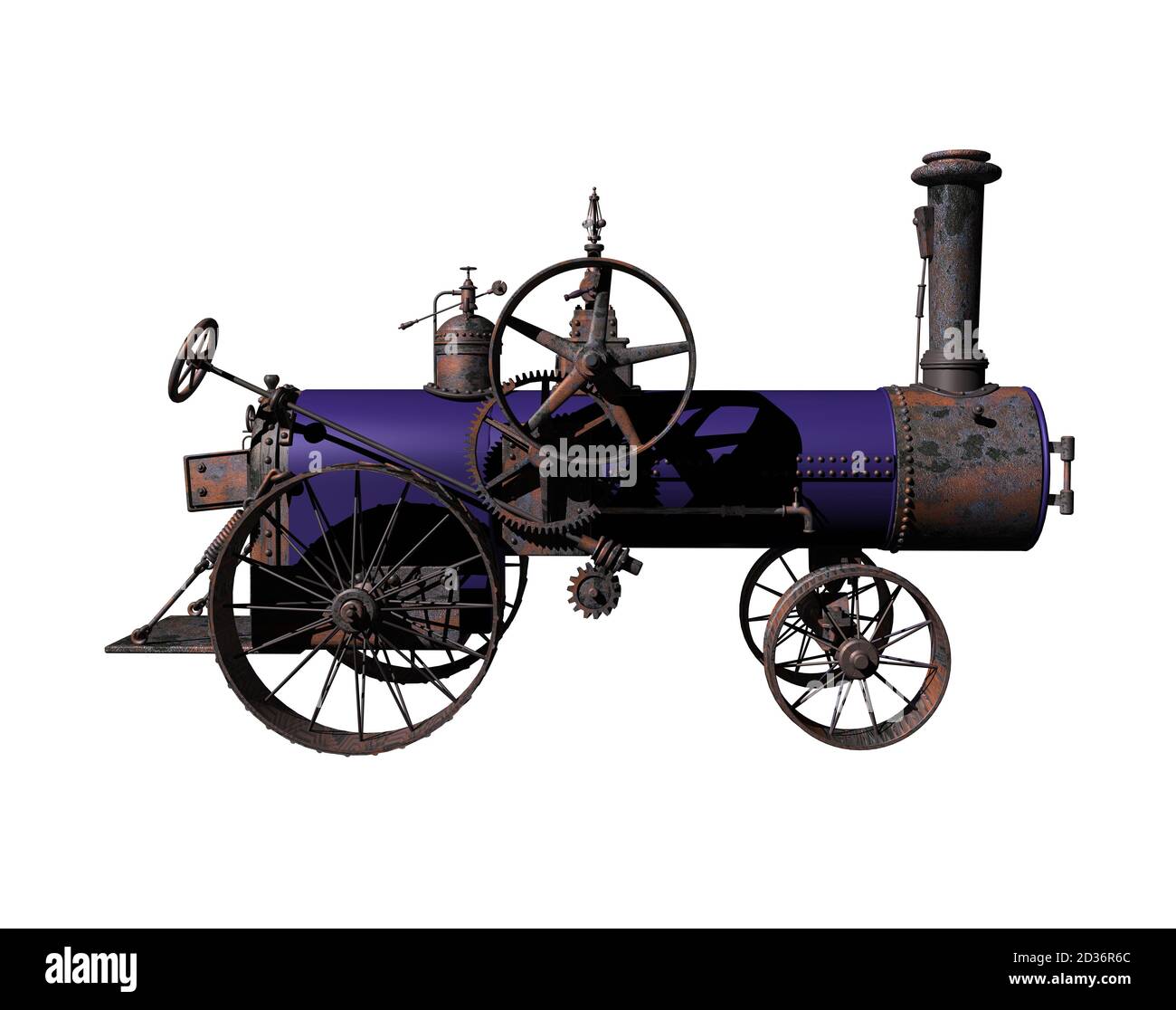 ancient steel steam engine on wheels Stock Photo - Alamy