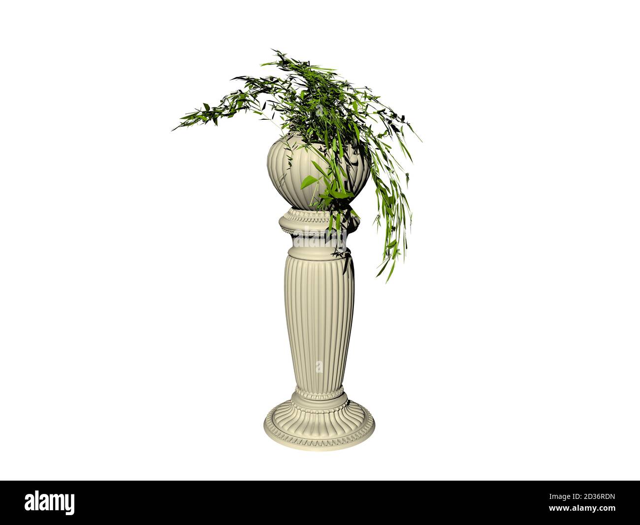 Antique column with plant bowl and green plants Stock Photo - Alamy