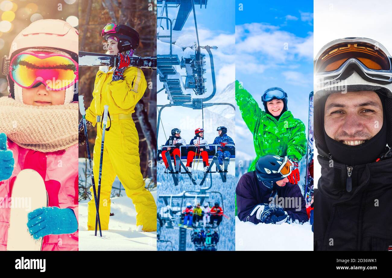 Stack of mountains ski images, nature and sport background Stock Photo ...