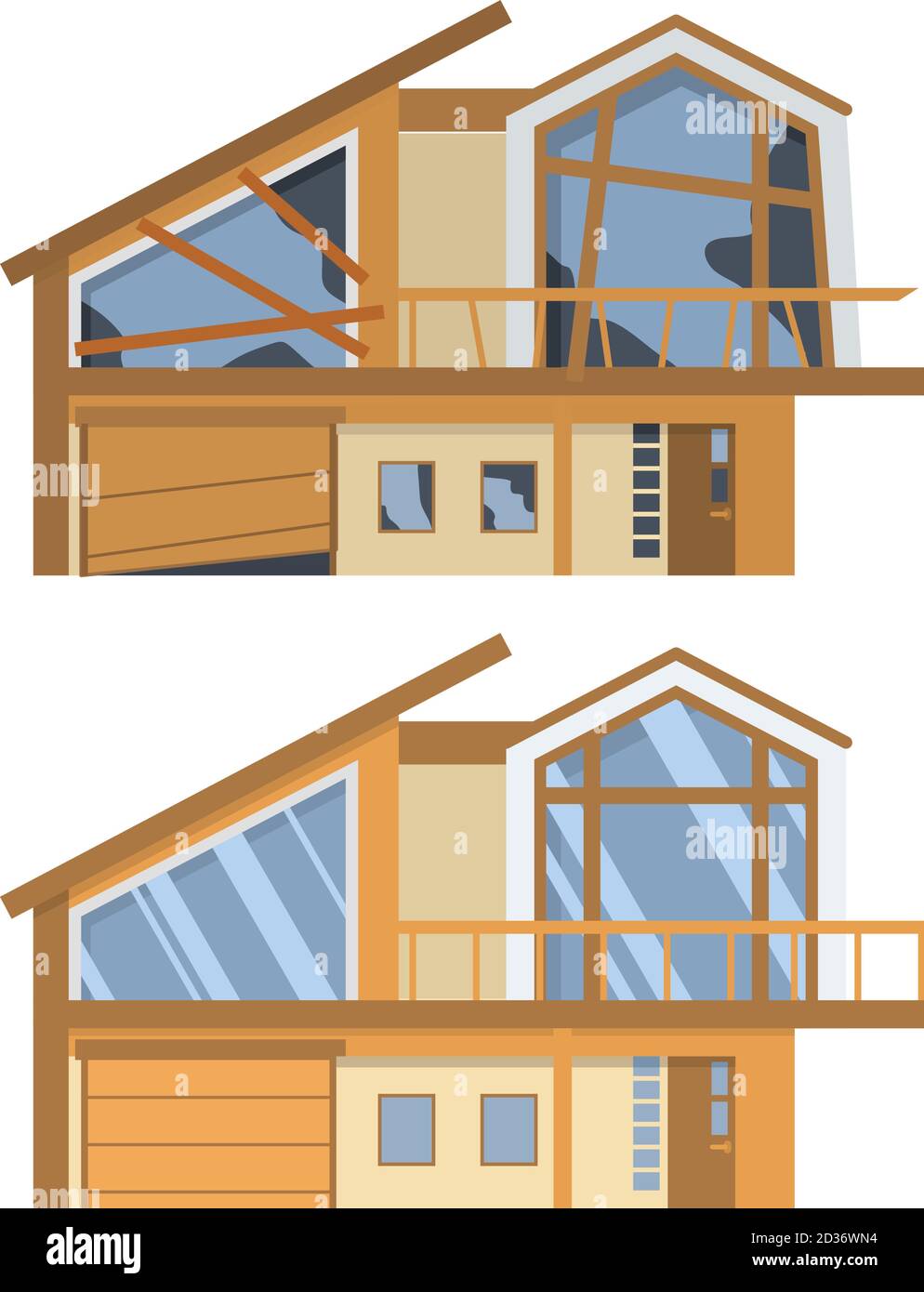 House before and after repair. Old run-down home. Renovation building Stock Vector Image & Art ...