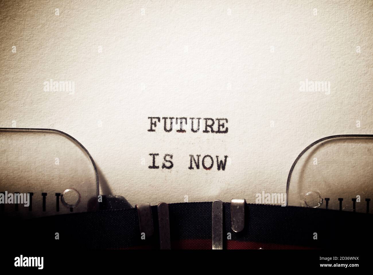 Future is now phrase written with a typewriter Stock Photo - Alamy