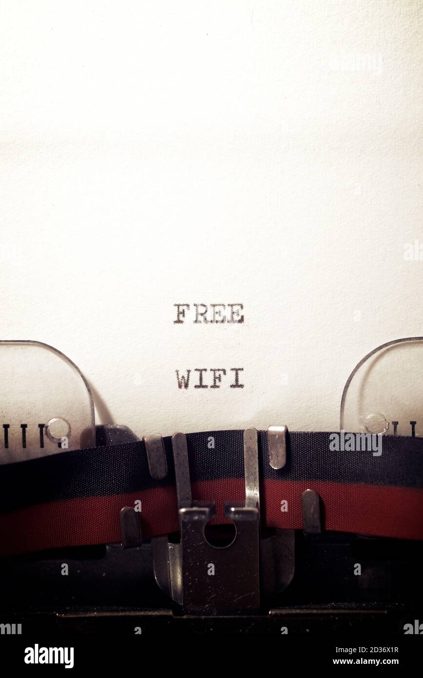 Free wifi phrase written with a typewriter Stock Photo - Alamy
