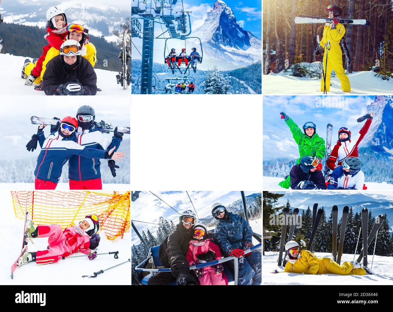 Stack of mountains ski images, nature and sport background Stock Photo ...