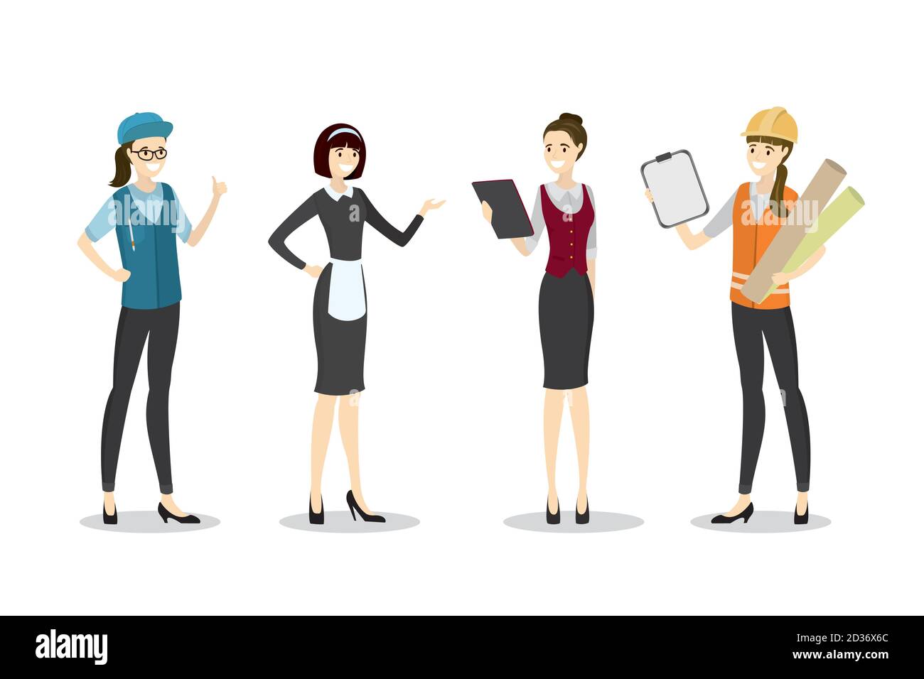 Set of Labor female people in uniform,worker character Stock Vector ...