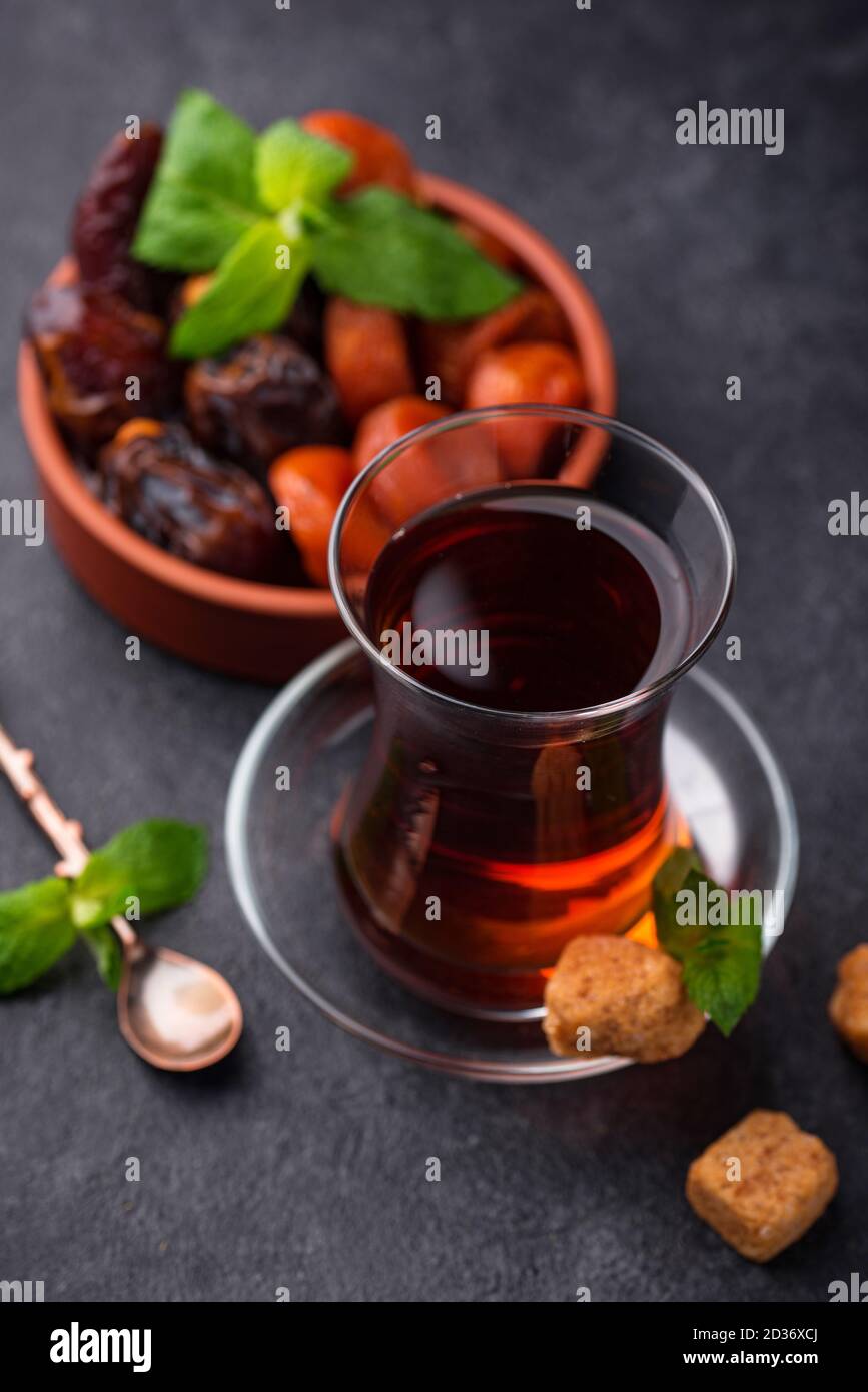 Turkish tea with dried fruits Stock Photo - Alamy