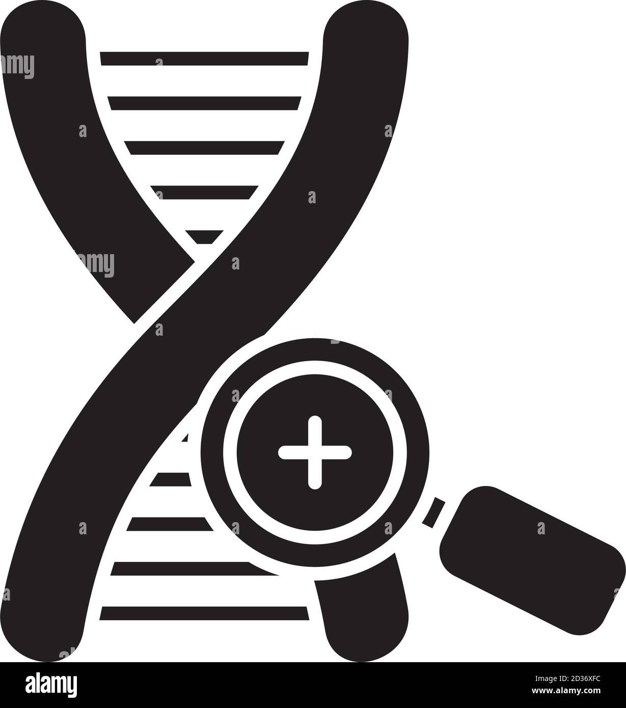 Dna and magnifying glass with cross icon over white background ...