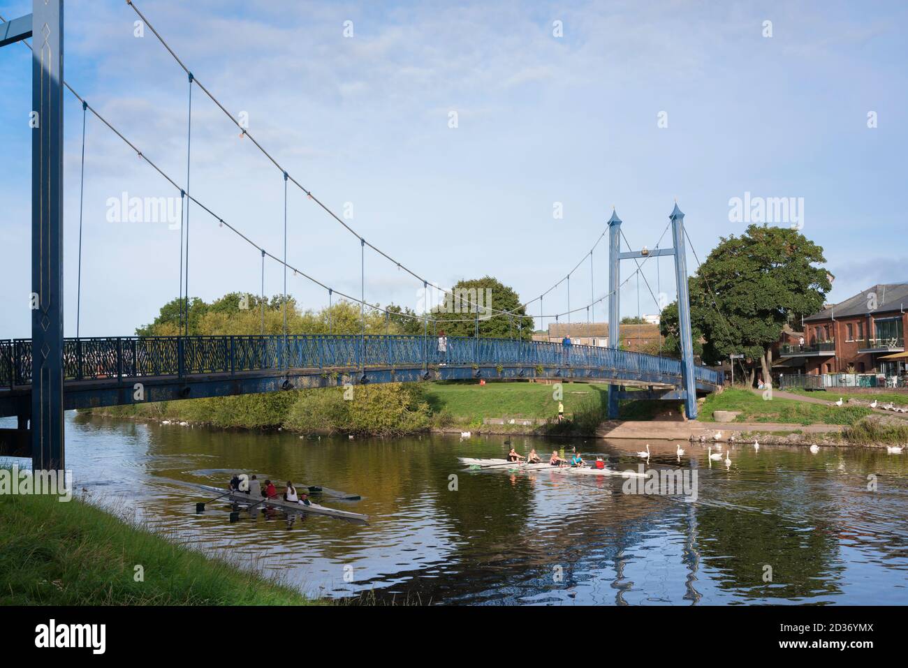 River Exe Exeter, view of people rowing on the River Exe in the Quay ...
