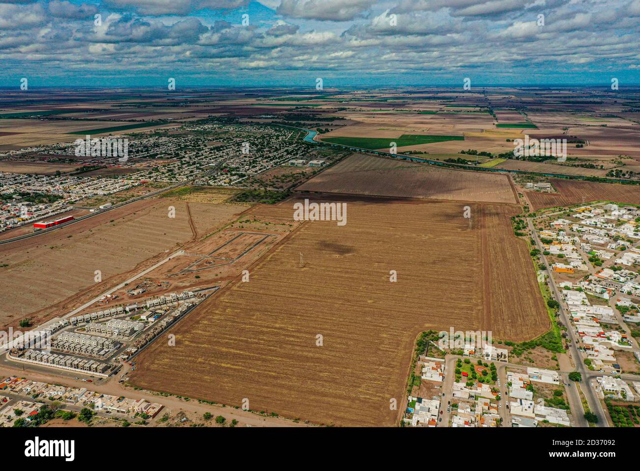 Aerial view of the Yaqui Valley, irrigation district, ejido on the ...
