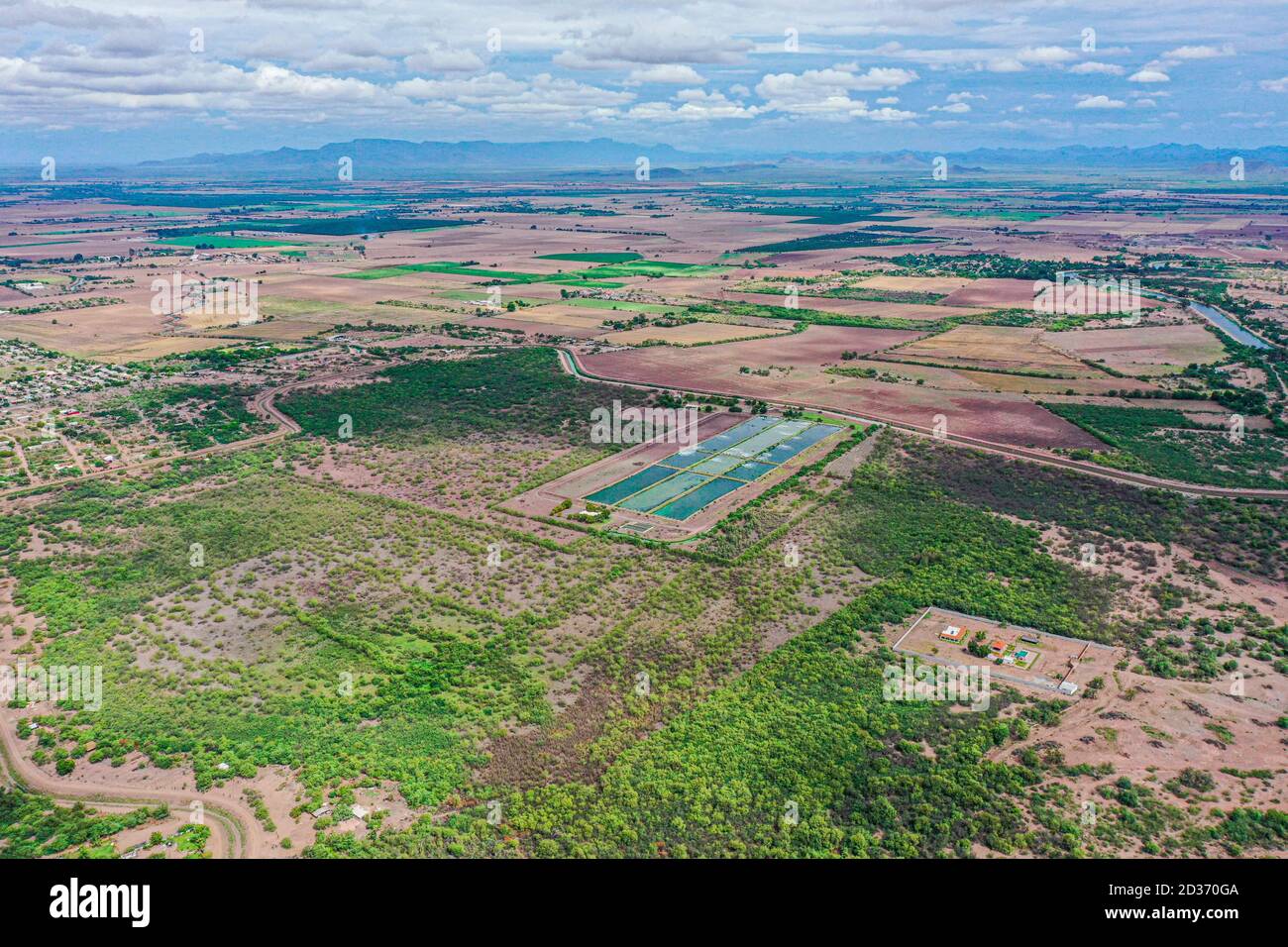 Aerial view of the Yaqui Valley, irrigation district, ejido on the ...